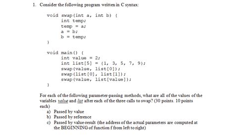 Solved 1 Consider The Following Program Written In C