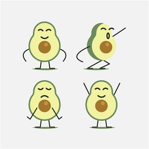 아보카도 만화 캐릭터 흰색 배경에 고립 프리미엄 벡터