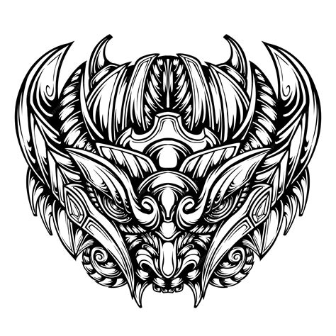 Premium Vector Oni Mask Tattoo Design Vector Illustration