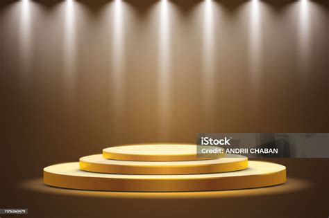 어두운 배경 첫 번째 장소 명성과 인기에 스포트 라이트와 황금 연단 벡터 일러스트레이션 1위에 대한 스톡 벡터 아트 및 기타