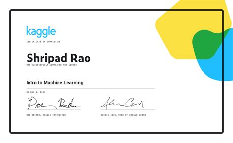 Shripad Rao Completed The Intro To Machine Learning Course On Kaggle