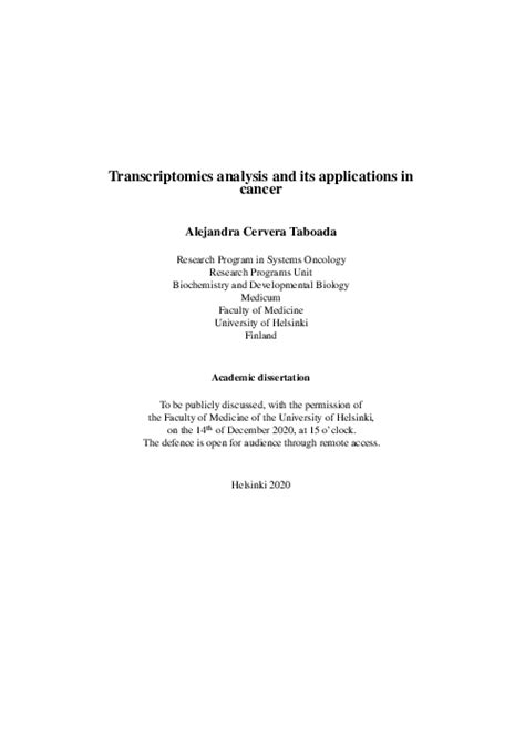 Pdf Transcriptomics Analysis And Its Applications In Cancer Alejandra Taboada