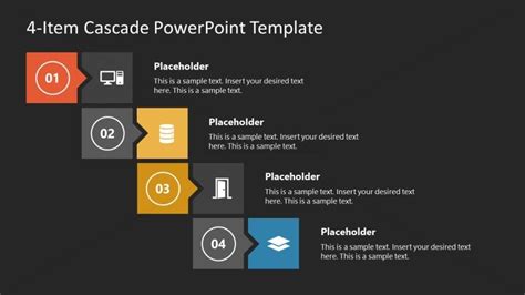 4 Item Cascade Template Slide With Dark Background SlideModel