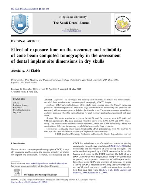 Pdf Effect Of Exposure Time On The Accuracy And Reliability Of Cone Beam Computed Tomography