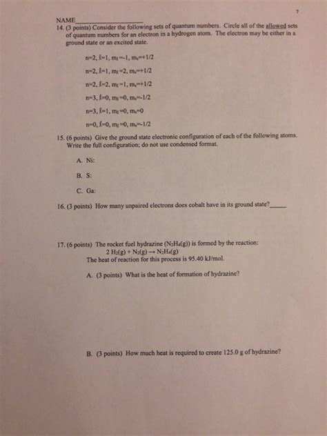 Solved Consider The Following Sets Of Quantum Numbers Chegg