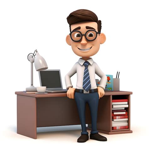 Caricatura D De Un Hombre De Negocios En La Oficina Aislado En Blanco Foto Premium
