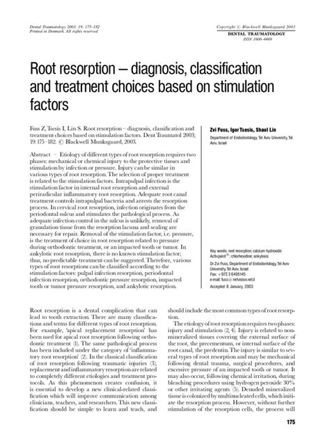 Root Resorption Diagnosis Classification And Treatment Choices Based