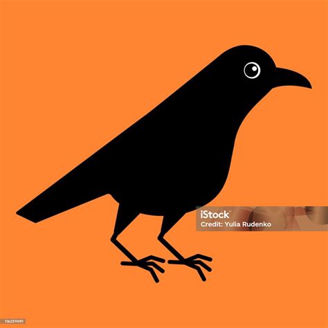 귀여운 까마귀 새입니다 만화 까마귀입니다 주황색 배경에 가와이이 벡터 그림입니다 할로윈 파티 0명에 대한 스톡 벡터 아트 및