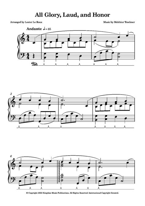 All Glory Laud And Honor Easy Piano Solo Sheet Music Arranged By