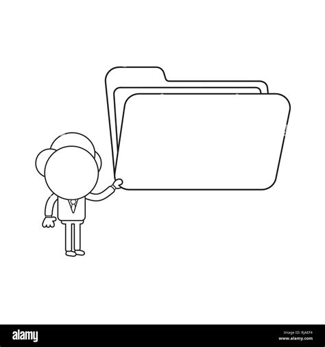 Vector Illustration Businessman Character Holding Open File Folder Black Outline Stock Vector