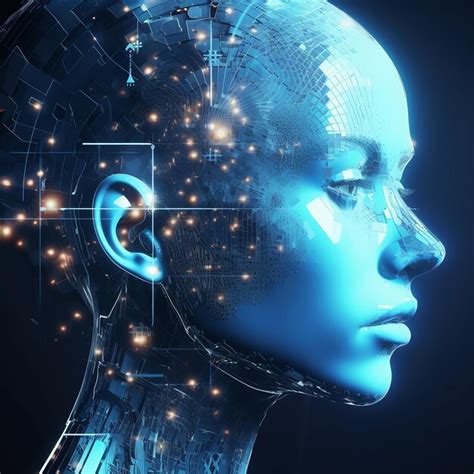 Concept Of Artificial Intelligence Human Face In Blue Premium Ai