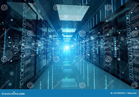 Connection Network In Servers Data Center Room Storage Systems 3d Rendering Stock Illustration