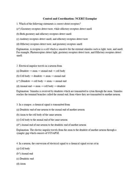 Ncert Exemplar Control And Coordination Pdf Neuron Hormone