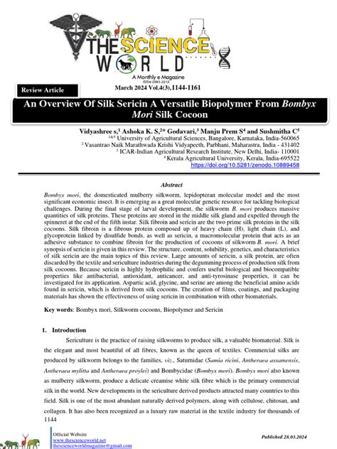 An Overview Of Silk Sericin A Versatile Biopolymer From Bombyx Pdf