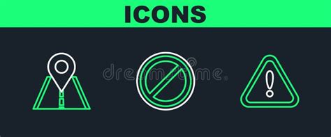 Set Line Exclamation Mark In Triangle Road Traffic Sign And Stop Icon Vector Stock Vector