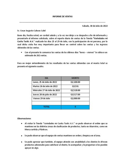 Informe De Ventas Pdf