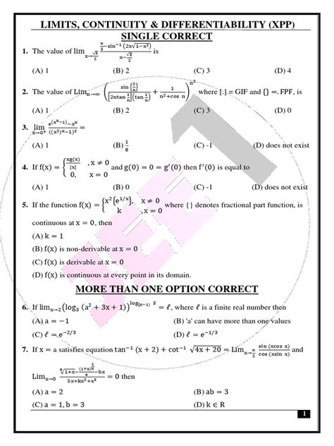 Limits And Continuity Adv Sheet Pdf