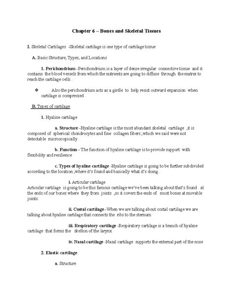 Bones And Skeleton Tissues Notes Chapter Bones And Skeletal Tissues I Skeletal Cartilages