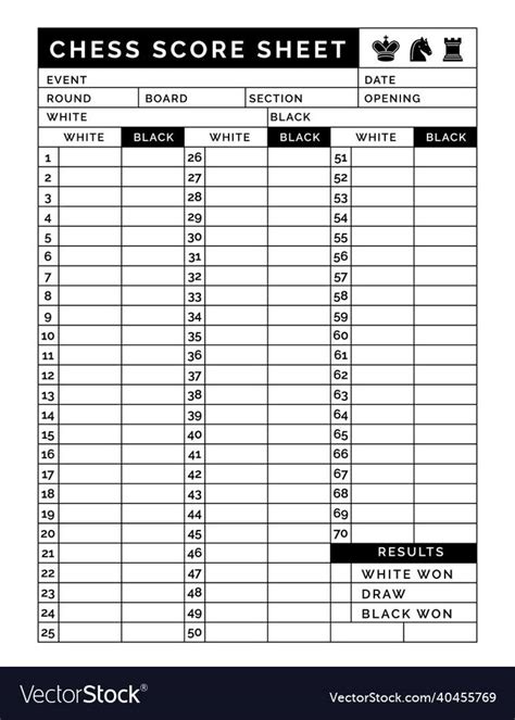 Chess Score Sheet Classic Tournament Scoresheet To Record The Moves