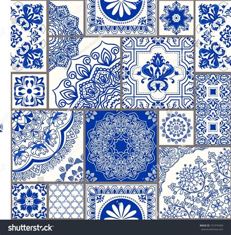 Seamless Patchwork Tile Victorian Motives Majolica 库存矢量图（免版税）731974459