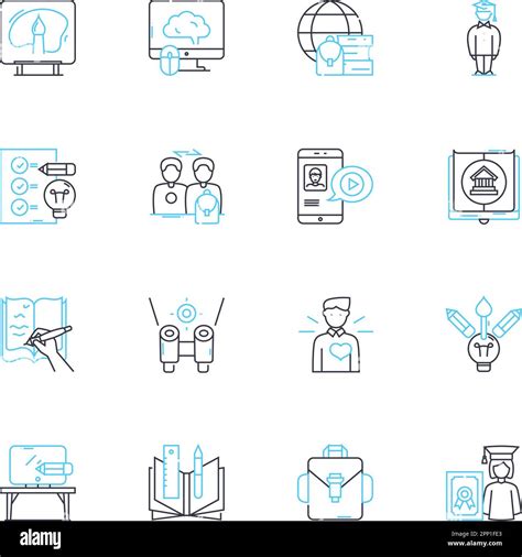 digital classes linear icons set online learning e learning webinar