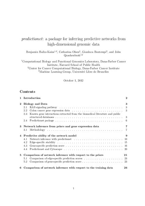 Pdf Predictionet A Package For Inferring Predictive Networks From High Dimensional Genomic Data