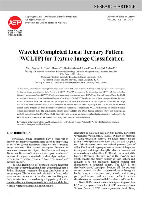 Pdf Wavelet Completed Local Ternary Pattern Wcltp For Texture Image Classification