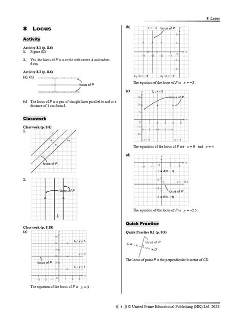 Hkdse Mathematics In Action 3rd Edition 5b Chapter 08 Locus Full Solution Pdf Circle