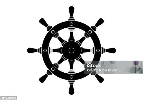 Roda Kemudi Kapal Siluet Vektor Desain Datar Terisolasi Pada Latar