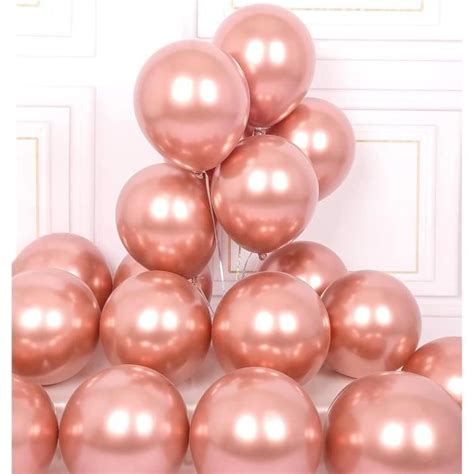 Lot De 50 Ballons Rose Doré Métallisé Chromé Brillant En Latex Hélium