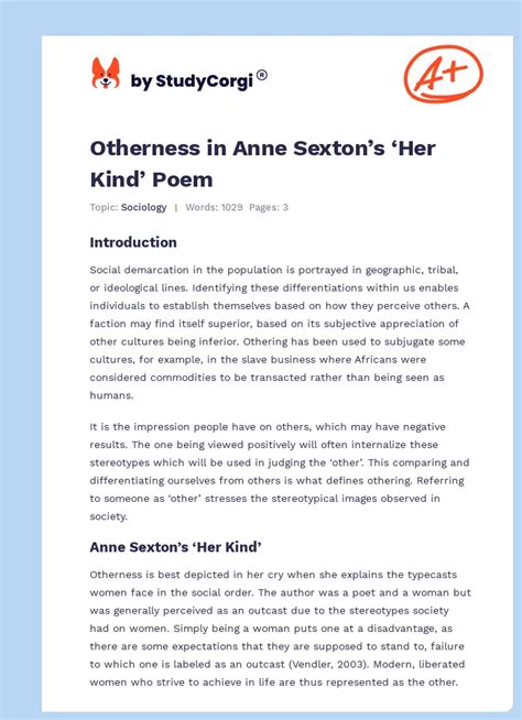 Otherness In Anne Sextons Her Kind Poem Free Essay Example