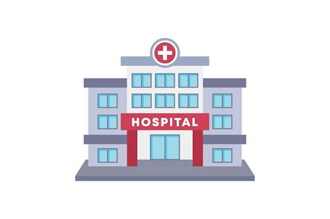 평면 스타일의 병원 건물 벡터 일러스트 레이 션 프리미엄 벡터