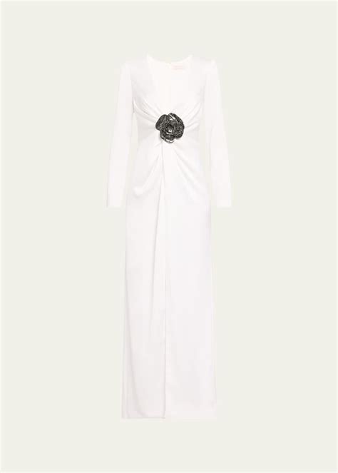 Ramy Brook Daryl Deep V Neck Floral Applique Column Gown Bergdorf Goodman