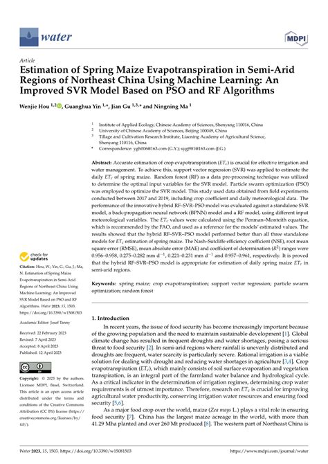 Pdf Estimation Of Spring Maize Evapotranspiration In Semi Arid Regions Of Northeast China