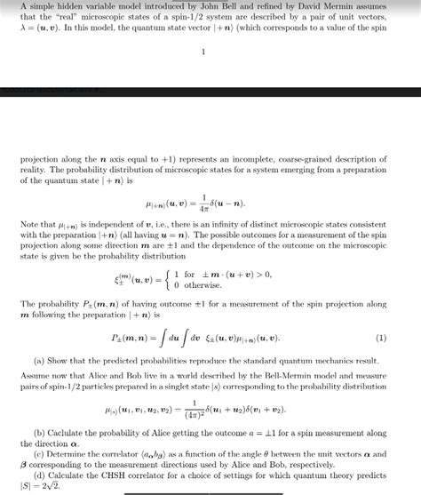 Solved A Simple Hidden Variable Model Introduced By John