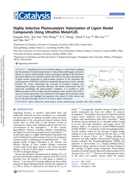 Pdf Highly Selective Photocatalytic Valorization Of Lignin Model Compounds Using Ultrathin