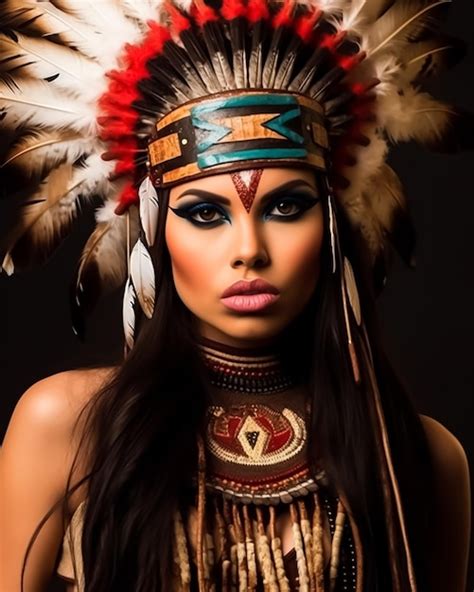 Premium Ai Image Native American Indian Model In Full Costumes