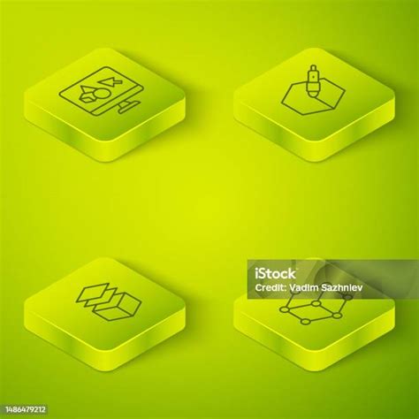 아이소 메트릭 라인 3d 펜 도구 레이어 아이소 메트릭 큐브 및 3d 프린터 소프트웨어 아이콘을 설정합니다 벡터 3차원 형태에 대한 스톡 벡터 아트 및 기타 이미지 Istock