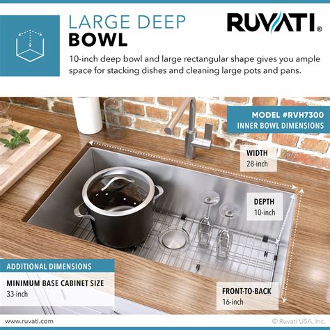 Ruvati 30 Inch Undermount 16 Gauge Stainless Steel Rounded Corners
