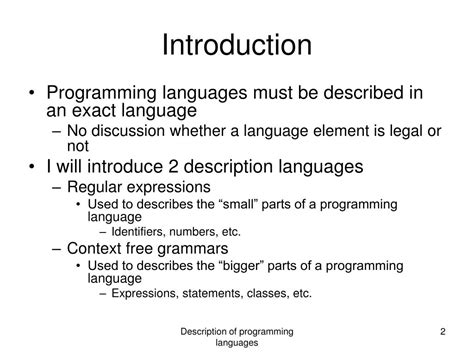 Ppt Description Of Programming Languages Powerpoint Presentation