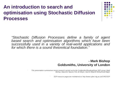 Ppt An Introduction To Search And Optimisation Using Stochastic Diffusion Processes Stochastic
