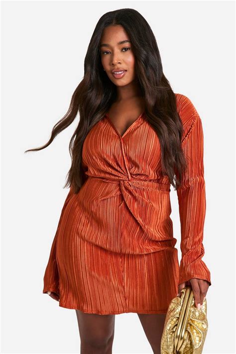 Plus Plisse Twist Front Shirt Dress Boohoo Uk