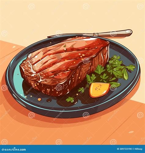 Grilled Steak And Vegetables On The Plate Vector Illustration Stock