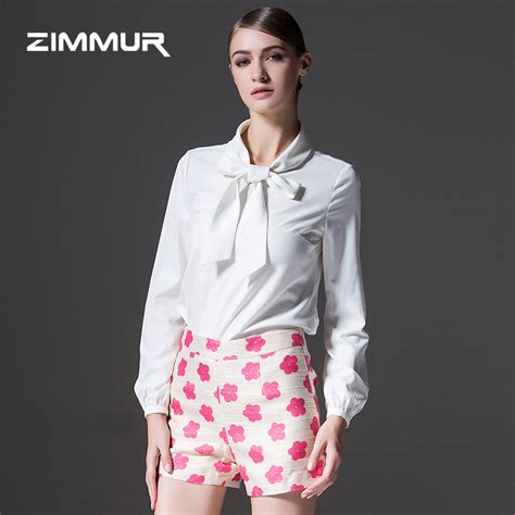 Zimmur2014秋装新款蝴蝶结领口白色长袖上衣女zimmur旗舰店