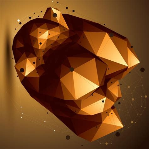 현대 기술의 세련된 황금색 건축 구조 연결된 선과 점이 있는 추상 3d 그림 프리미엄 벡터