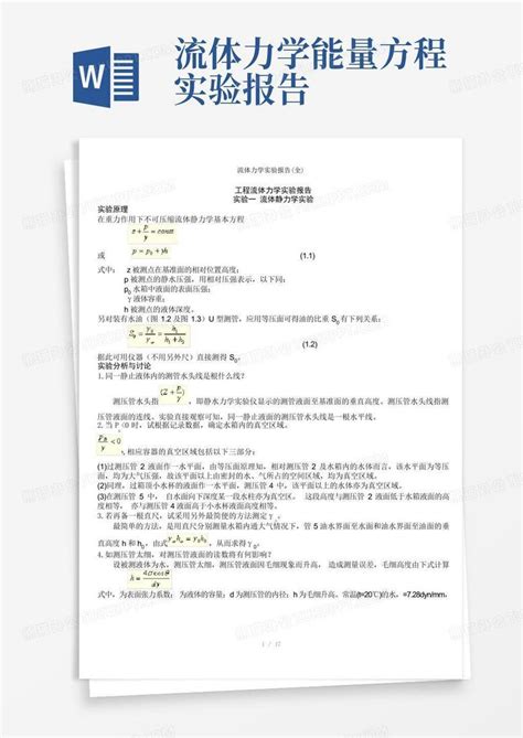 流体力学实验报告 全 参考Word模板下载 编号lnzyngrg 熊猫办公