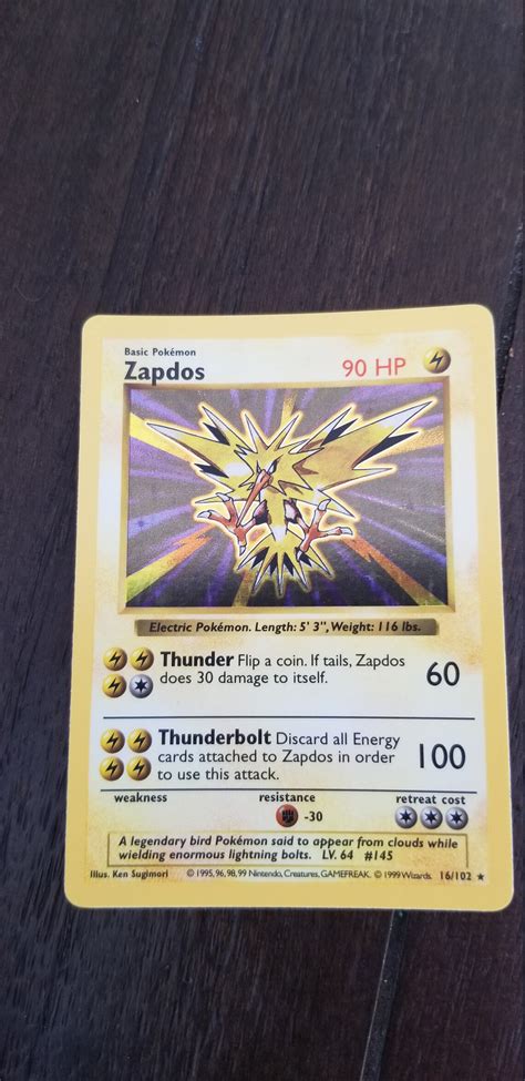 SHADOWLESS HOLO ZAPDOS Rare Authentic Pokemon Card Etsy
