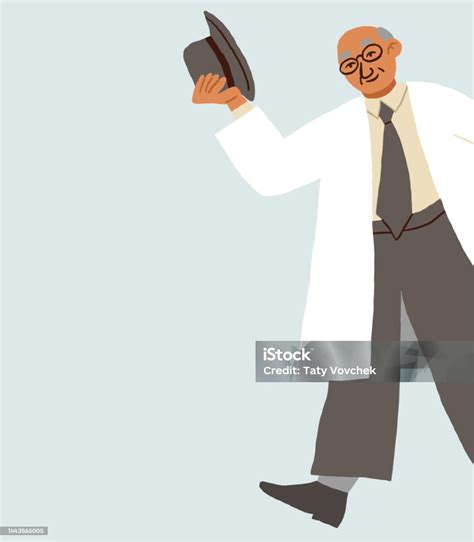 하얀 밧줄과 의상 인사를 하고 머리에서 모자를 벗고 행복한 미소를 짓는 의사 밝은 배경에 있는 오래된 학교 의사 캐릭터 벡터
