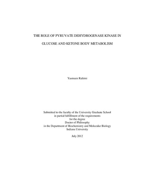 Fillable Online Scholarworks Iupui The Role Of Pyruvate Dehydrogenase