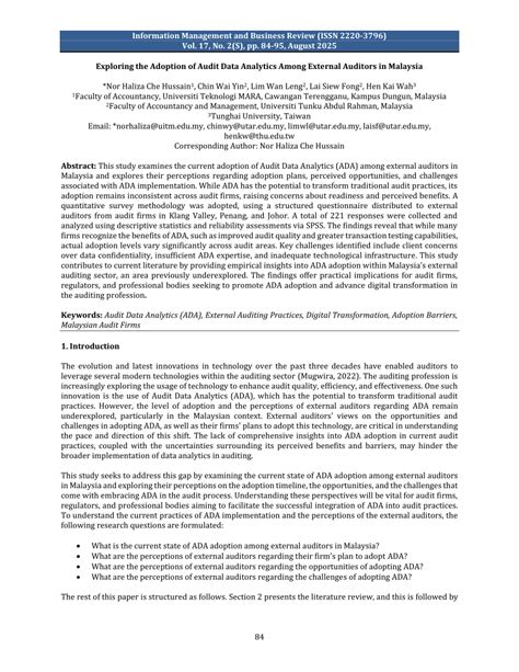 Pdf Exploring The Adoption Of Audit Data Analytics Among External Auditors In Malaysia